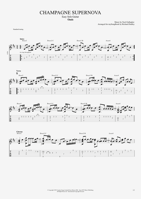 Tablature Champagne Supernova De Oasis Guitar Pro Guitare Seule